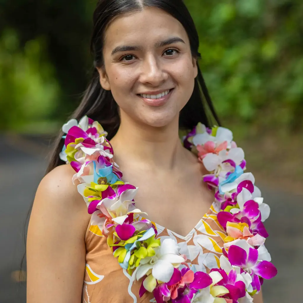Colorful Orchid Lei – Handcrafted Double Bloom Lei