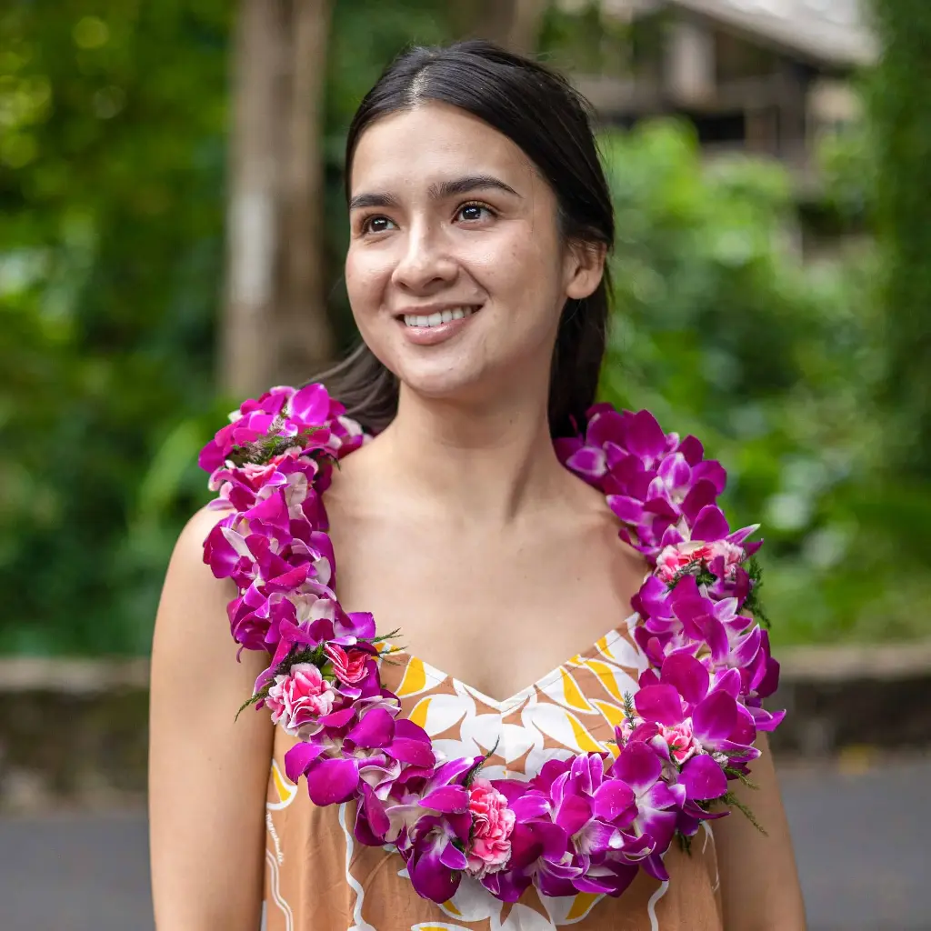 Vibrant Double Purple Orchid & Carnation Lei for Events
